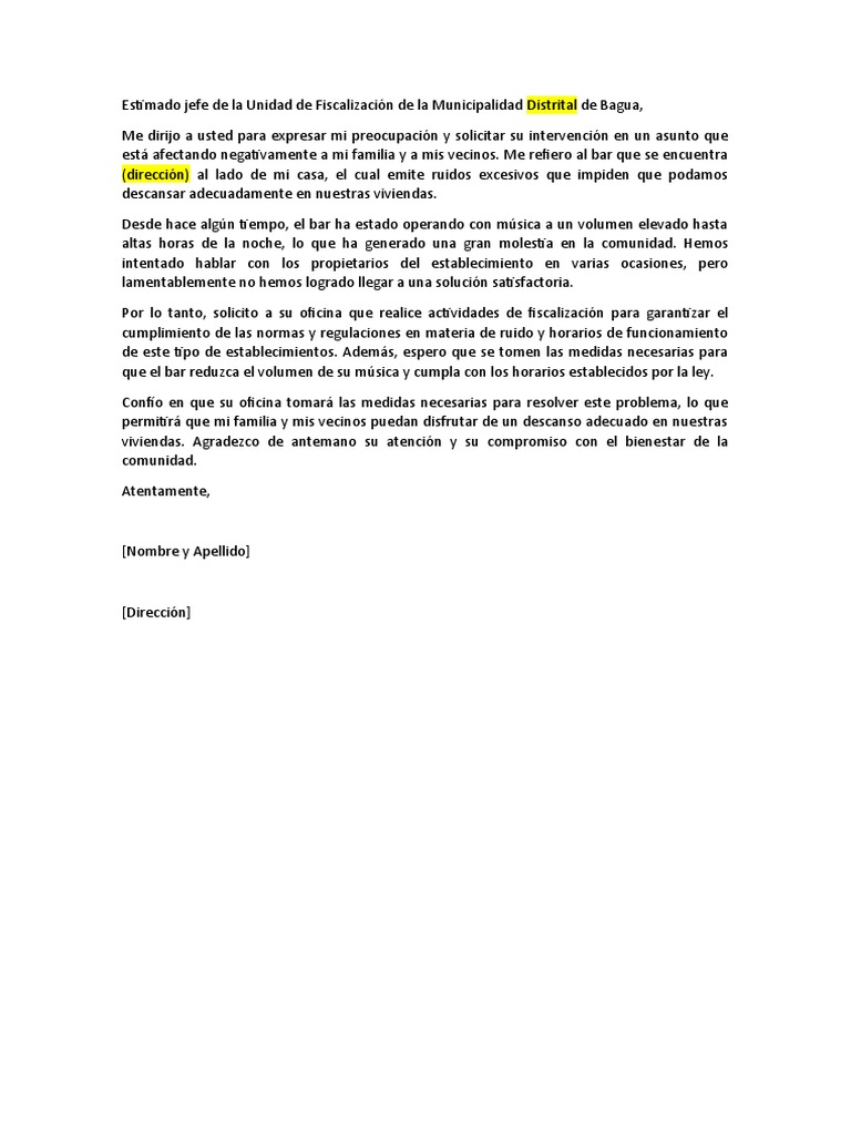 Modelo de Carta de Queja de Vecinos | PDF