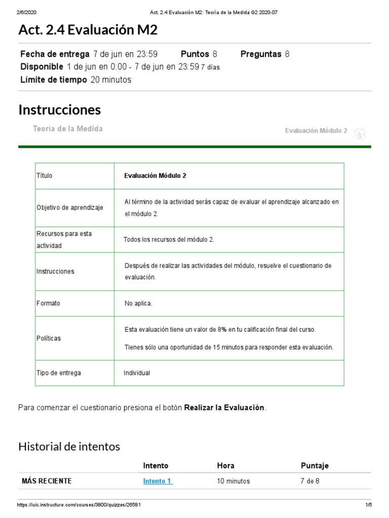 Examen - Act. 2.4 Evaluación M2 Corregido | PDF | Evaluación | Cognición
