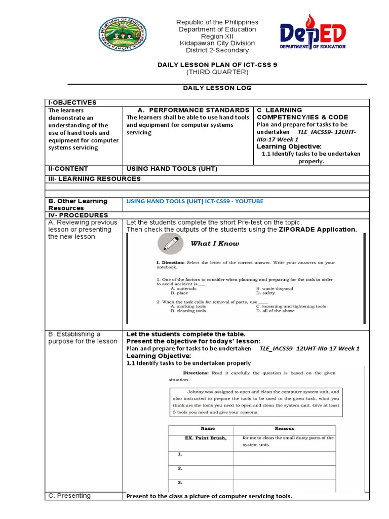 ICT CSS9 Q3 Week1 Day1 | Download Free PDF | Learning | Lesson Plan