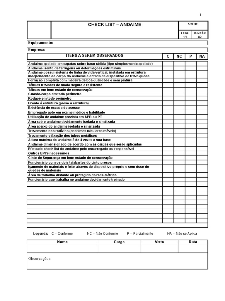 6 - Check List Andaime Simples e Fachadeiro | PDF