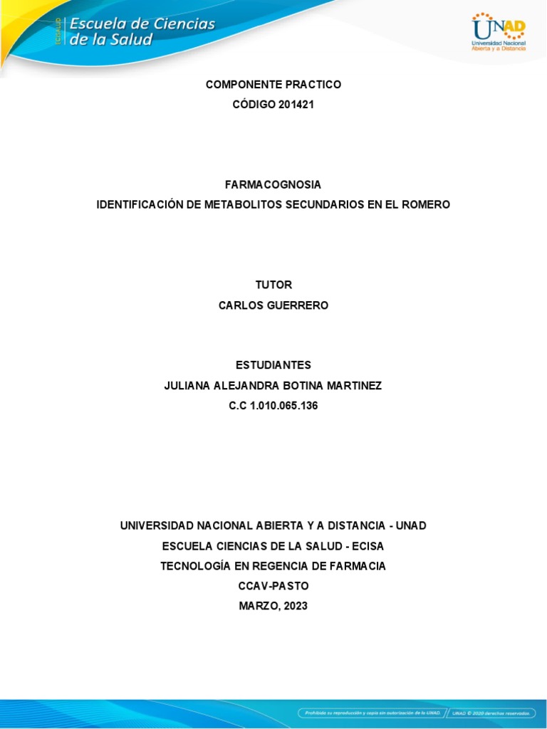 Componente Practico Informe | PDF | Química