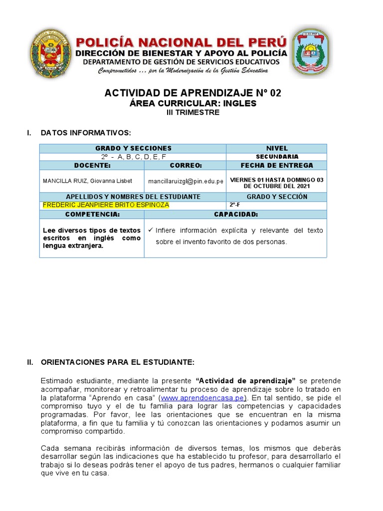 SECOND LEARNING ACTIVITY - 2nd | PDF | Aprendizaje | Modificación de comportamiento