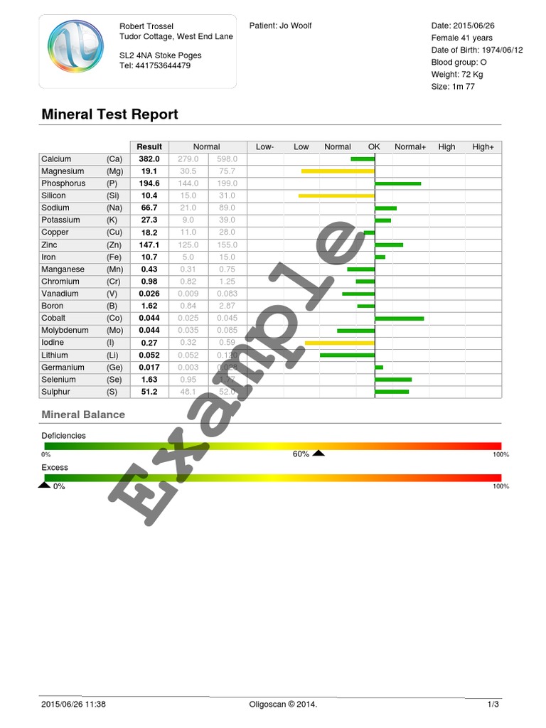 Oligoscan Test Sample Report | PDF | Essential Nutrients | Native ...