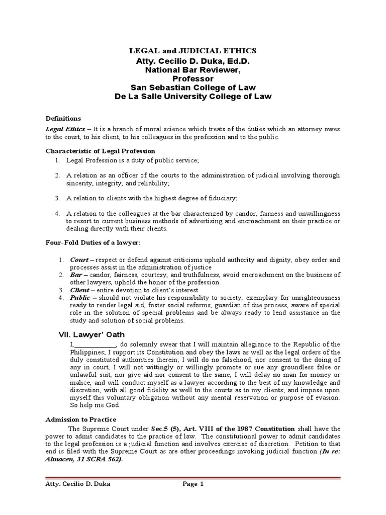 Atty. Duka LEGAL ETHICS | PDF | Lawyer | Notary Public