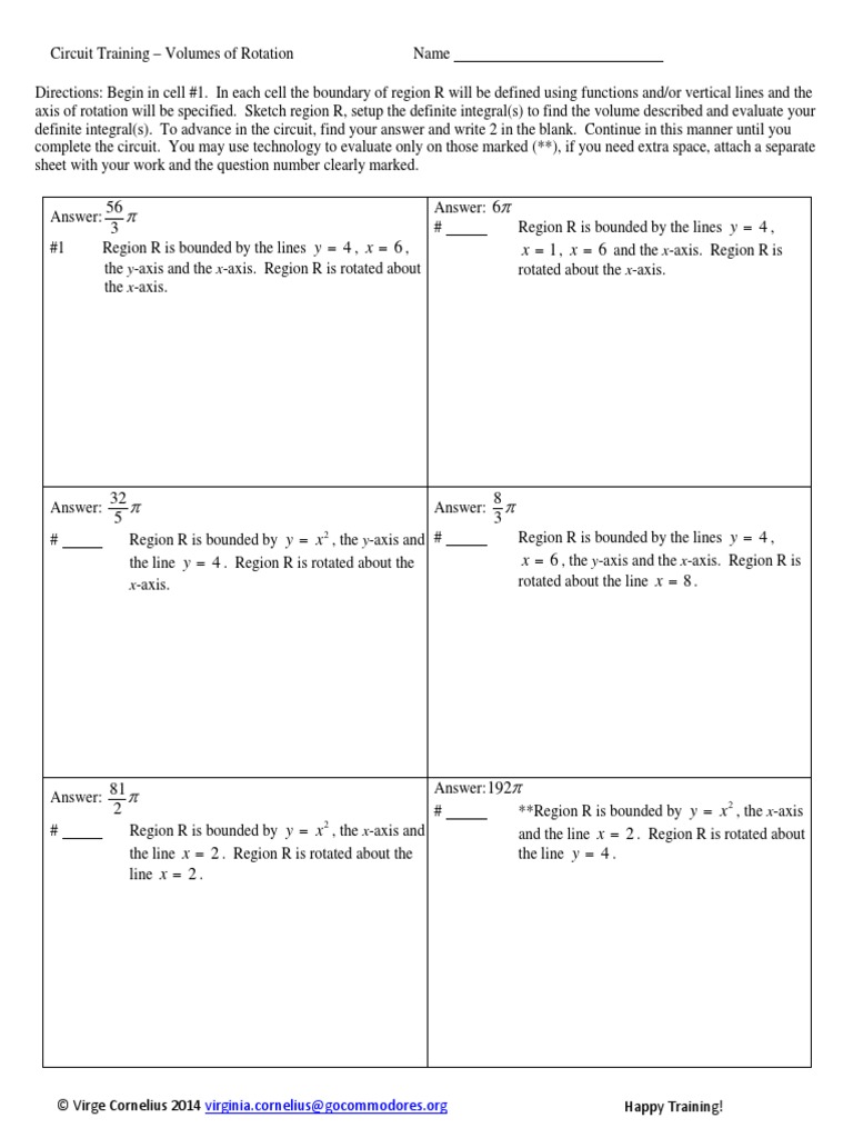 Volumes of Rotation Circuit | PDF | Cartesian Coordinate System | Integral