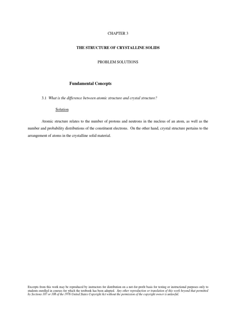 Chapter 3 The Structure of Crystalline Solids Problem Solutions ...