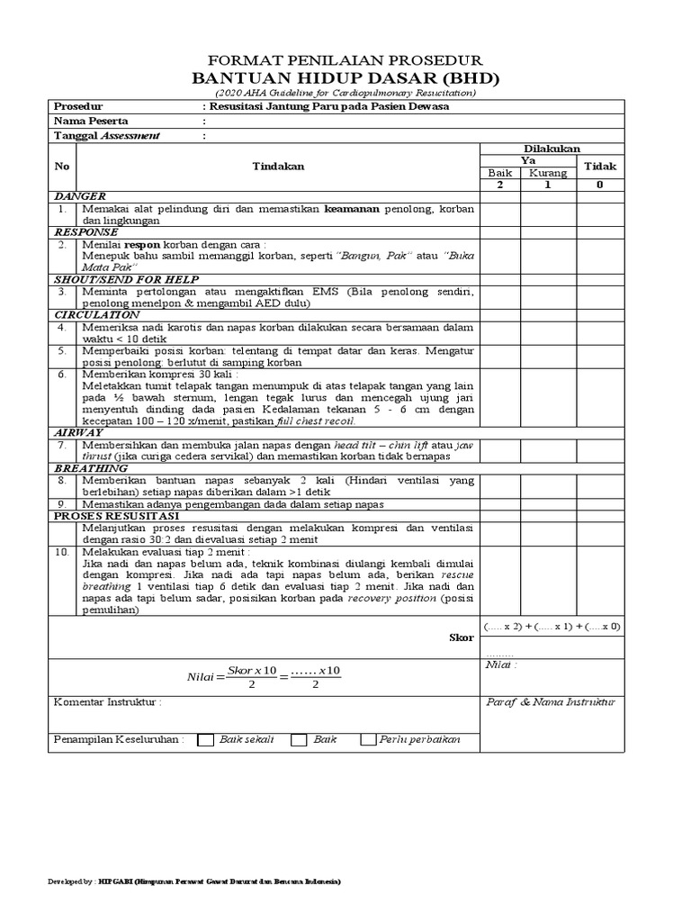 Format Penilaian RJP Dewasa - Terlatih & Awam Khusus 2020 | PDF
