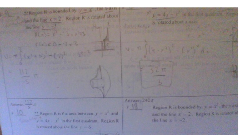 Volumes of Rotation Answer Sheet | PDF