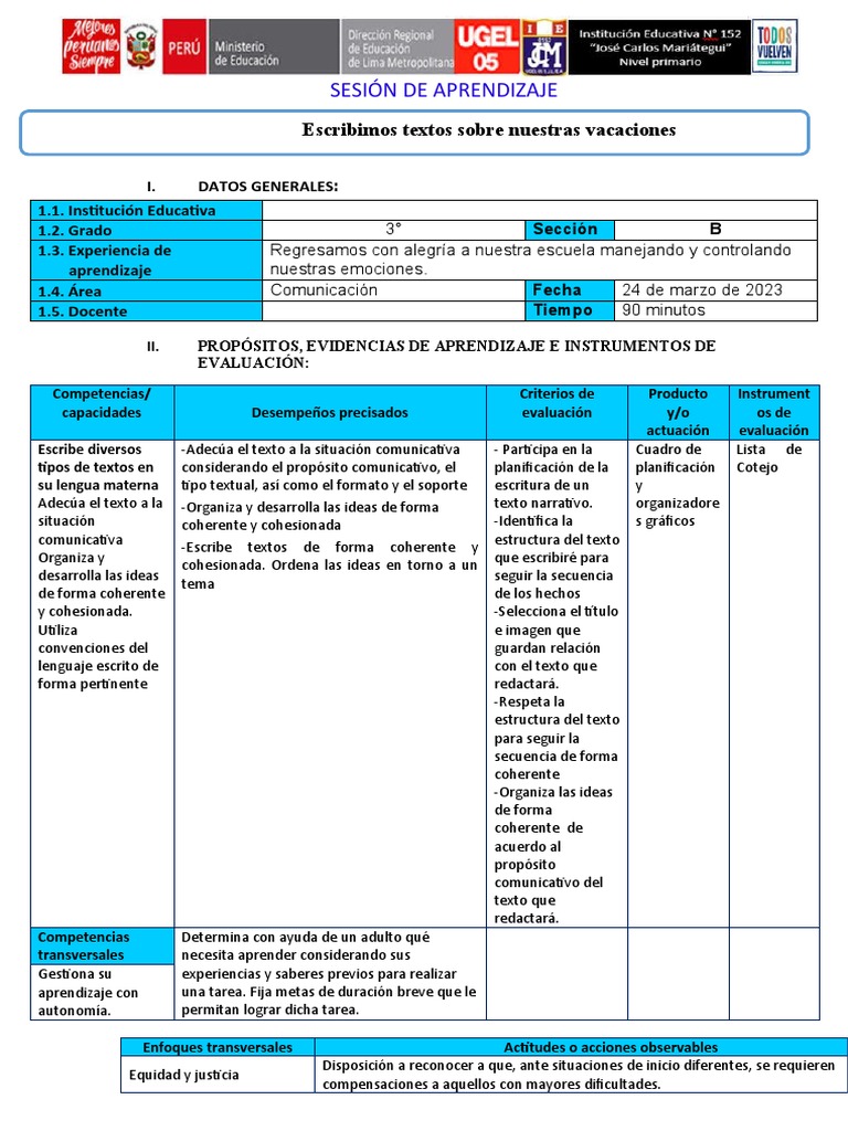 Redacción de mis vacaciones escolares | PDF | Aprendizaje | Evaluación