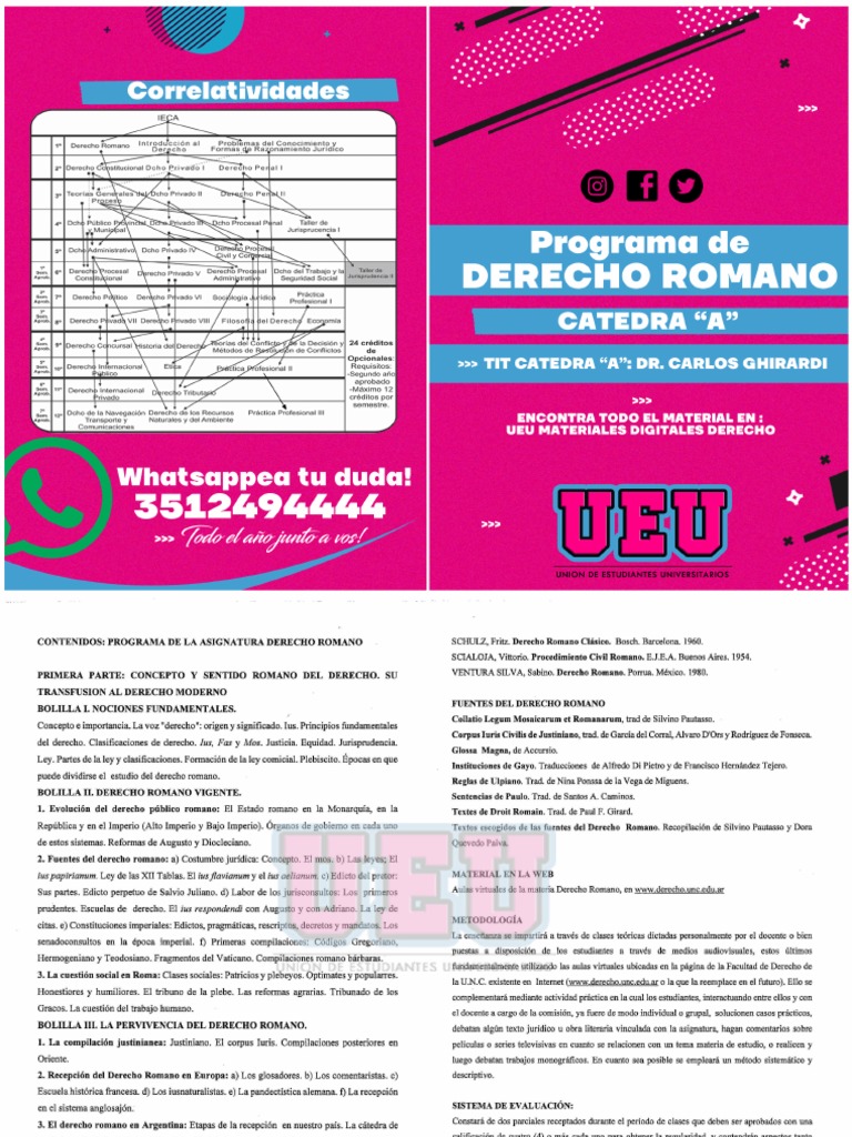 04 - Programa de Derecho Romano Cat A - Aporte Lucas Ueu Derecho 2020 | PDF