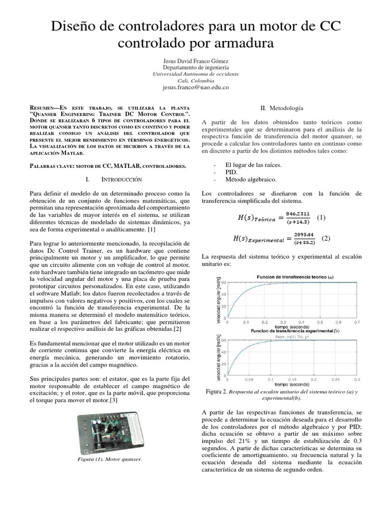 Diseño de Controladores para Un Motor de CC Controlado Por Armadura ...