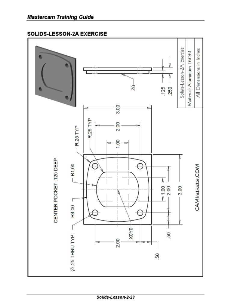 Mastercam Training Guide - Solids Lesson 2A Exercise | PDF