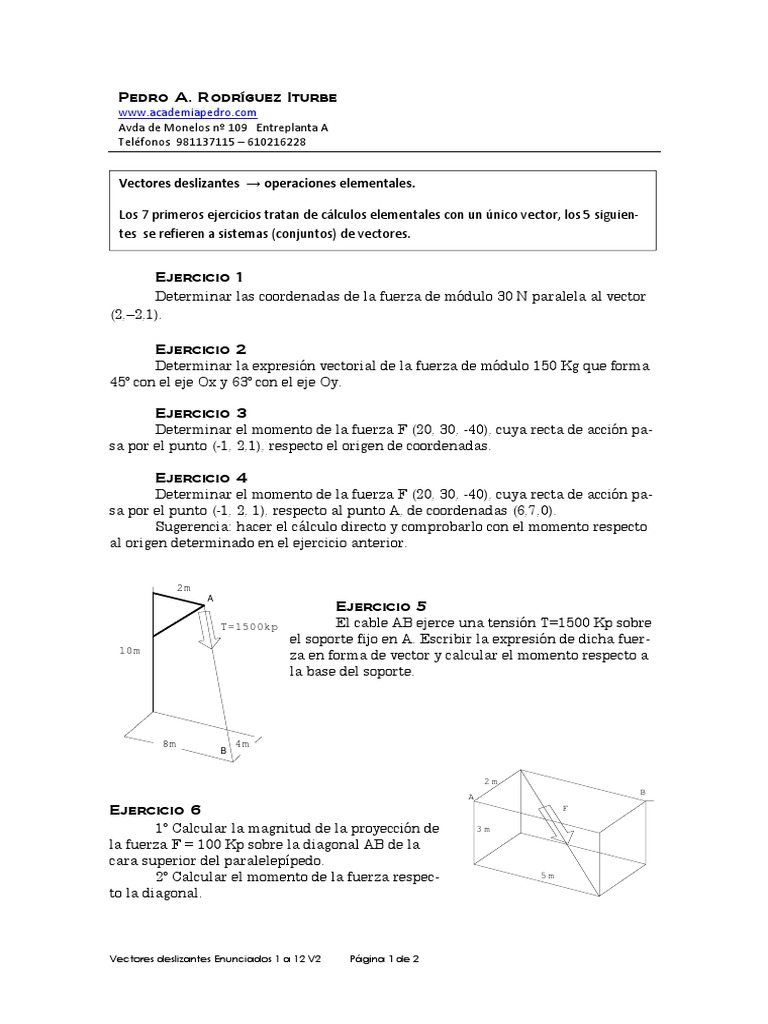 Vectores Deslizantes Enunciados 1 A 12 V2 | PDF | Vector Euclidiano ...