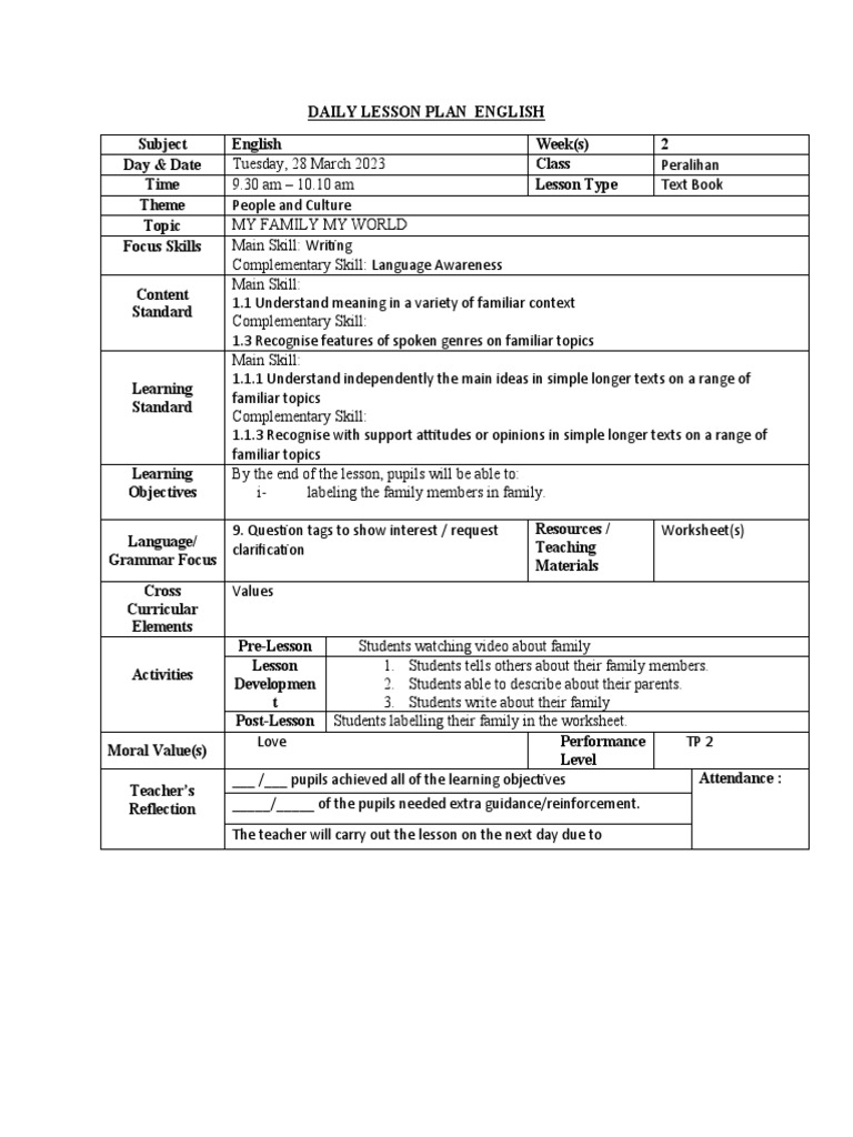 English Week 2 | PDF | Lesson Plan | Teachers