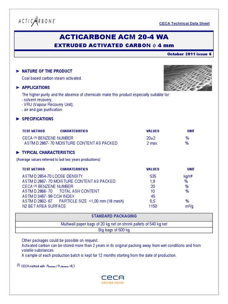 Acticarbone Acm 20-4 Wa: Extruded Activated Carbon 4 MM | PDF ...