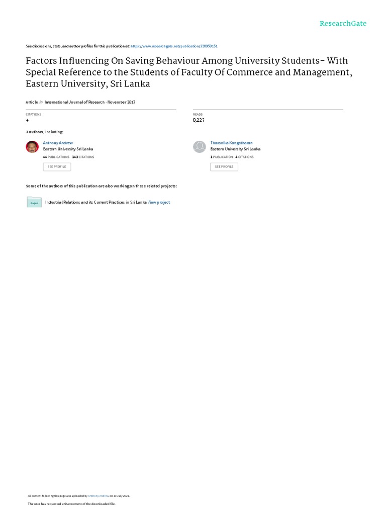 Factors Influencing On Saving Behaviour Among University Student SSSS | PDF | Level Of ...