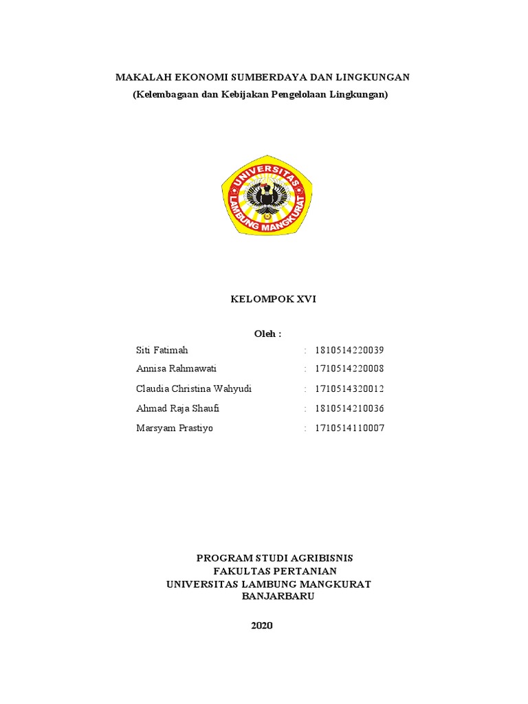 MAKALAH EKONOMI SUMBERDAYA DAN LINGKUNGAN KELOMPOK 16 FIX | PDF
