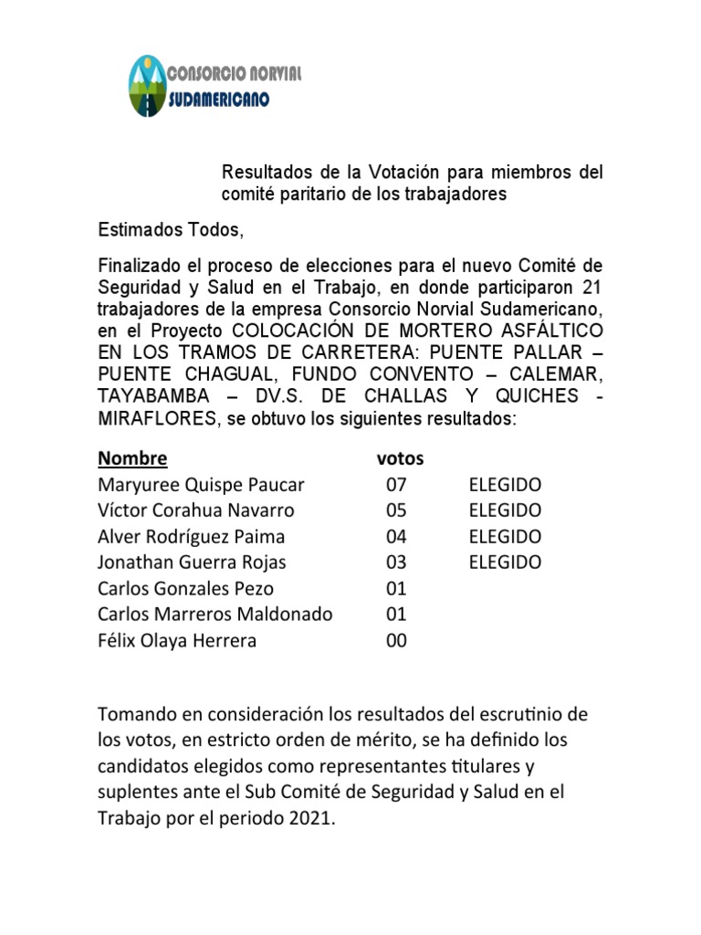 FT - SGSST - 011 - Comunicado de Resultado de Elecciones Del CSST | PDF