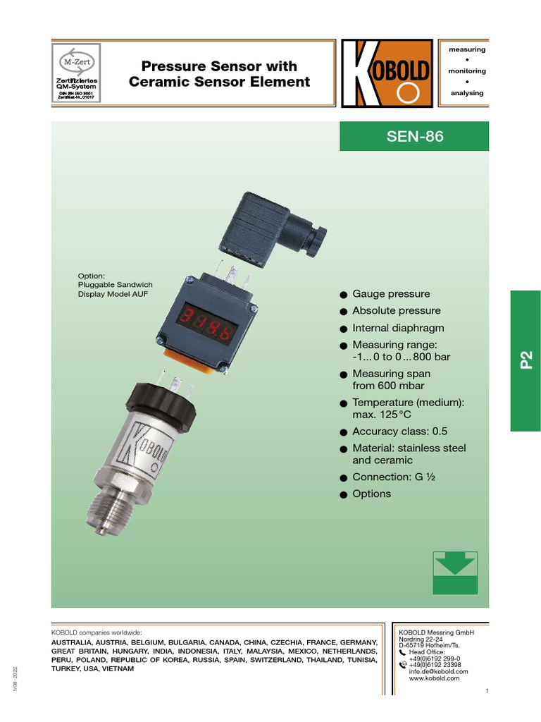 Pressure Sensor With Ceramic Sensor Element: Option: Pluggable Sandwich ...