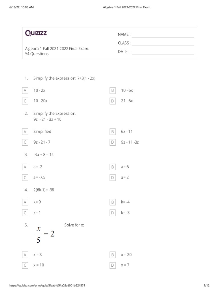 Algebra 1 Final Exam Prep | PDF | Function (Mathematics) | Slope