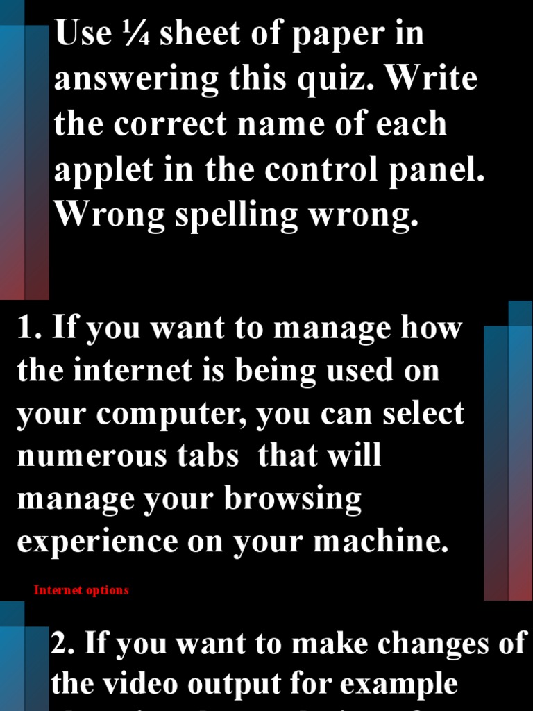 Control Panel Applet Quiz Guide | PDF | Games & Activities | Technology ...