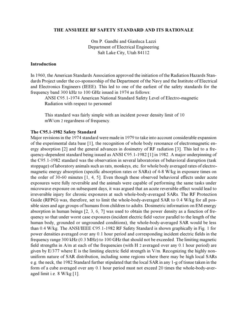 The Ansi/Ieee RF Safety Standard and Its Rationale | PDF | Radio ...
