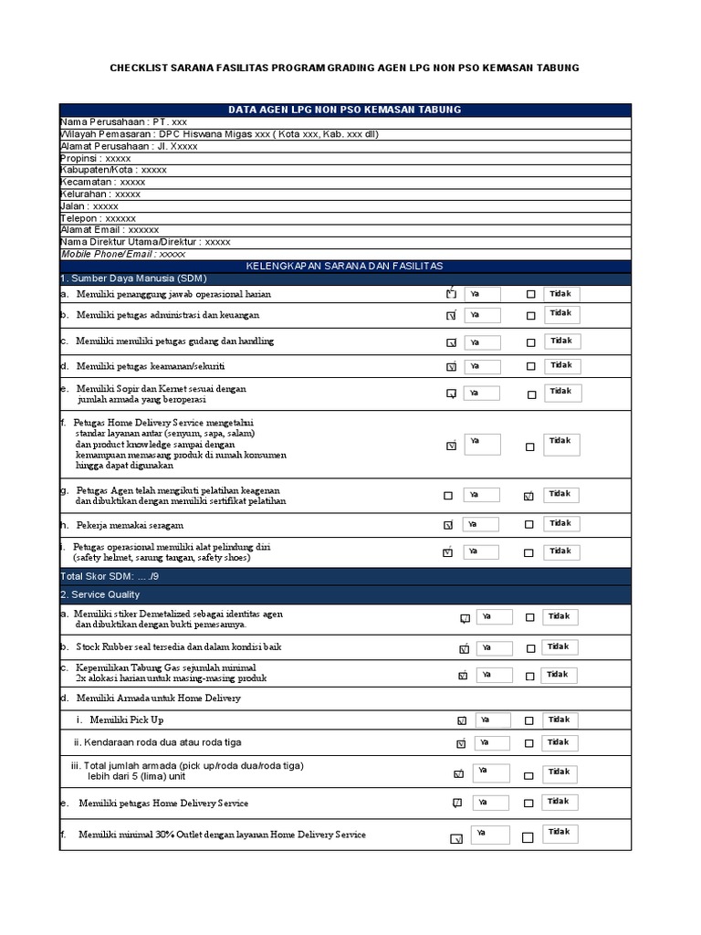 Lamp Checklist Sarana Fasilitas Agen LPG Non PSO (Form Kosong) | PDF