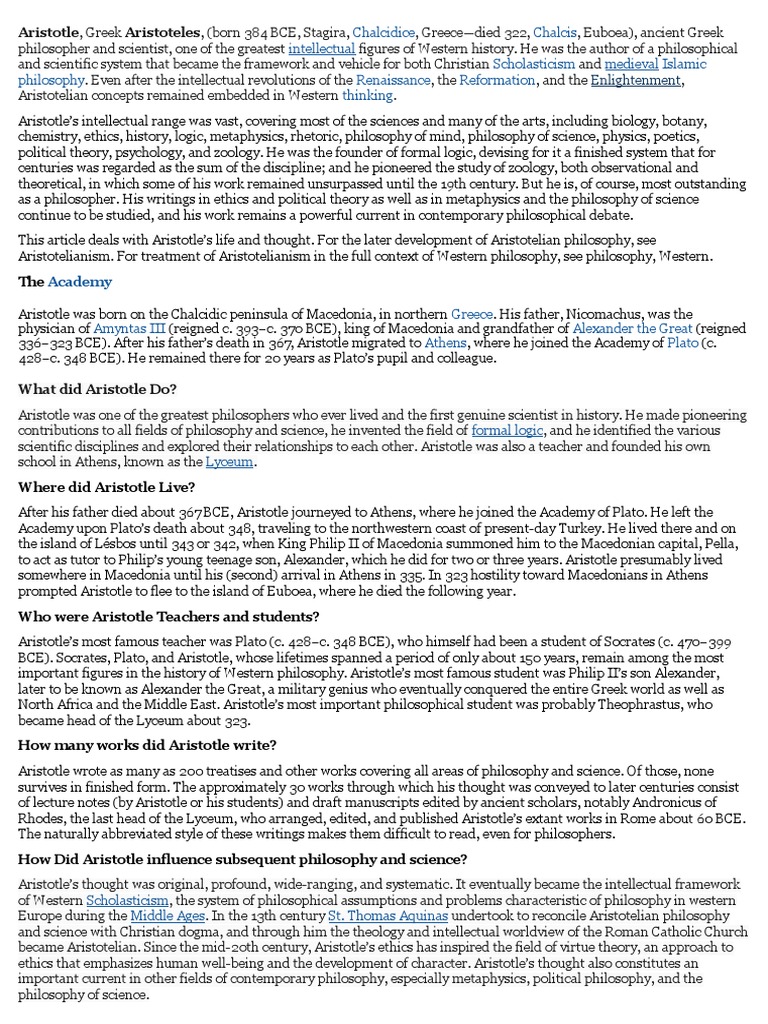 Aristotle Life | PDF | Aristotle | Science