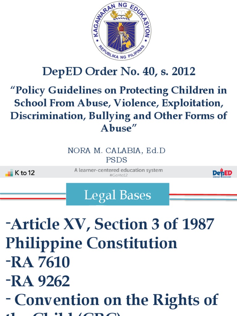 Deped Order No. 40, S. 2012 | PDF | Child Protection | Bullying