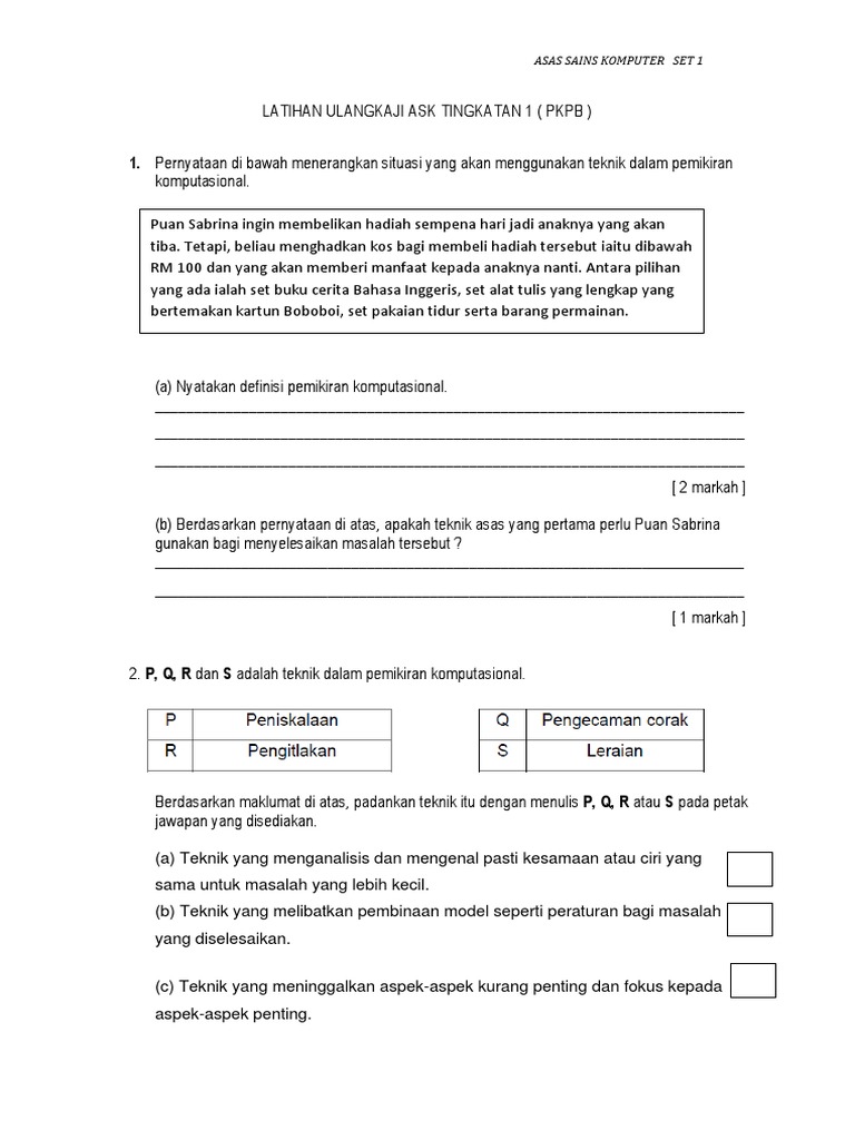 Ayynnaa. - LATIHAN ULANGKAJI ASK TINGKATAN 1 PKPB SET 1 | PDF