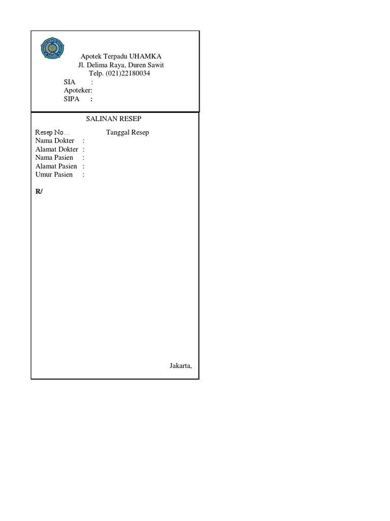 Contoh Blanko Salinan Resep Apotek | PDF | Kesehatan Holistik