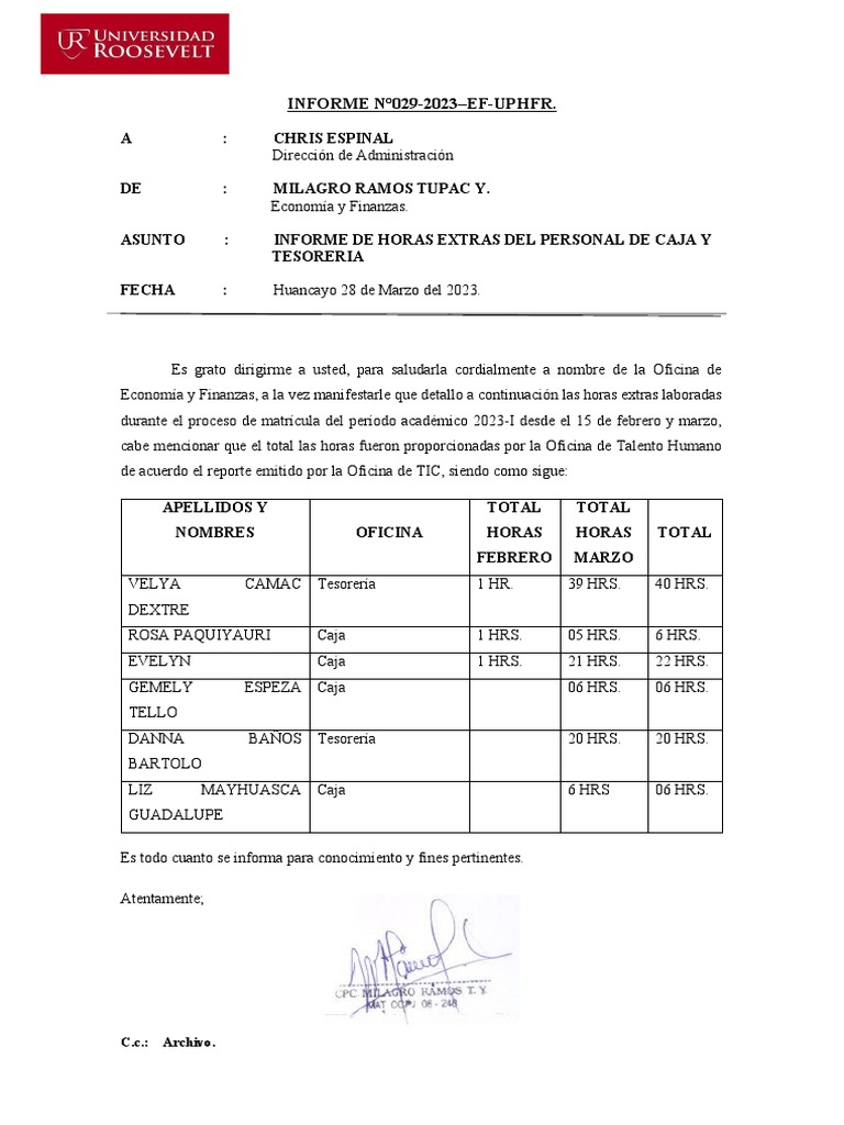 007 2023 Informe De Horas Extras Pdf