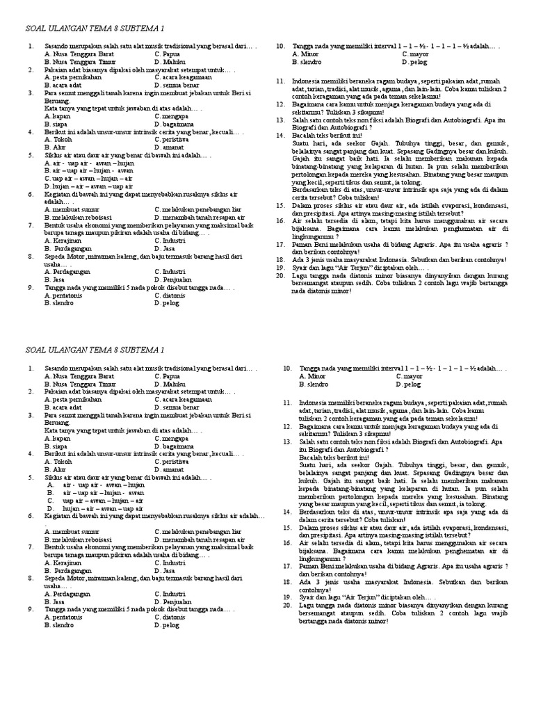 Soal Tema 8 Subtema 1 Kelas 5B | PDF