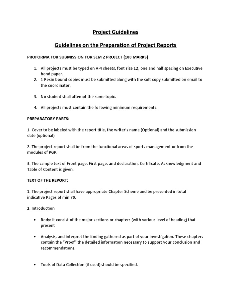 Project Guidelines Guidelines On The Preparation of Project Reports ...