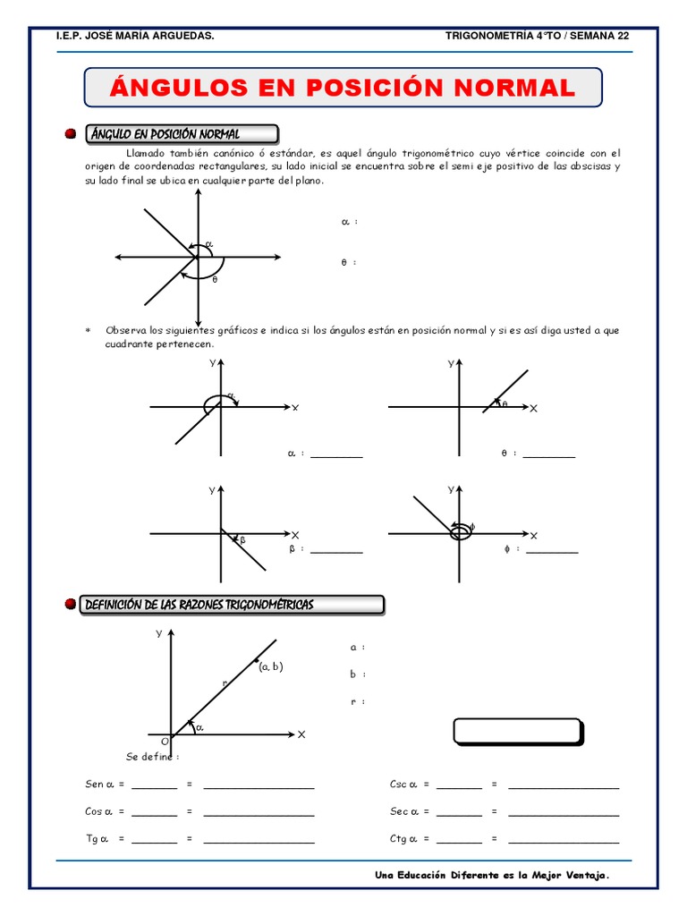4A-TRIGONOMETRÍA - Ángulos-en-Posición-Normal - SEMANA 22 | PDF