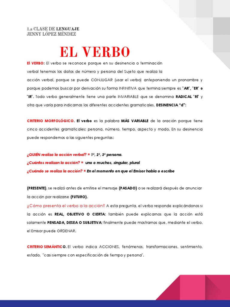 El Verbo | PDF | Verbo | Numero Gramatical