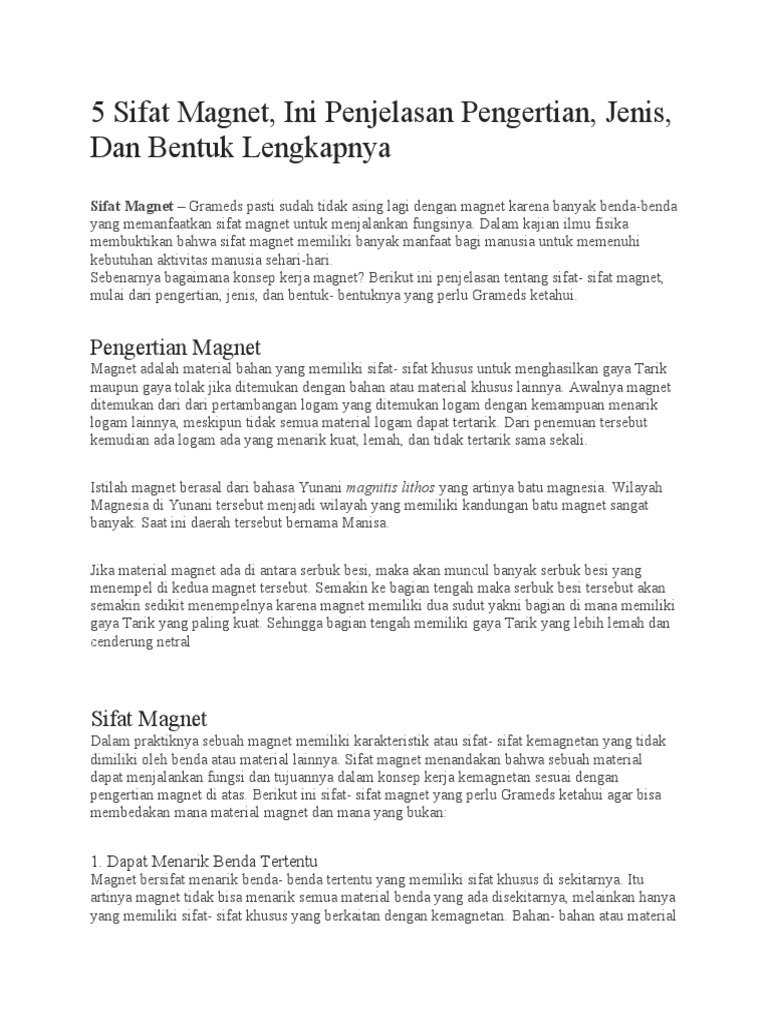5 Sifat Magnet | PDF | Sains & Matematika
