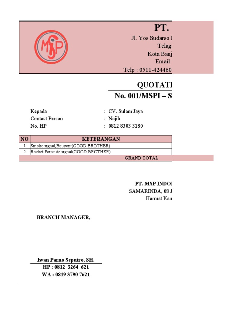 FORM Quotation MSP & HYKS Banjarmasin | PDF | Wireless | Radio