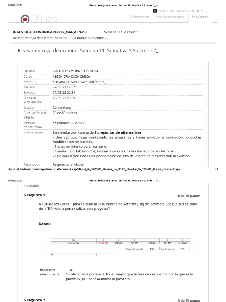IZS Revisar Entrega de Examen - Semana 11 - Sumativa 5 Solemne 2 - &.. | Descargar gratis PDF ...