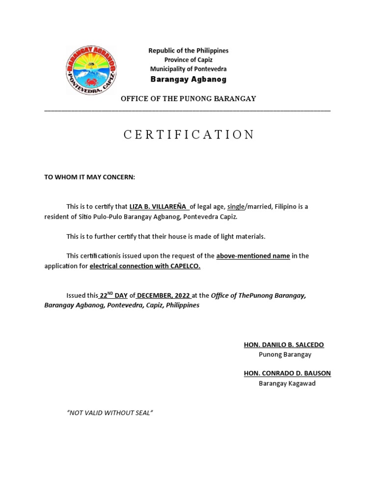 Certification for Electrical Connection | PDF