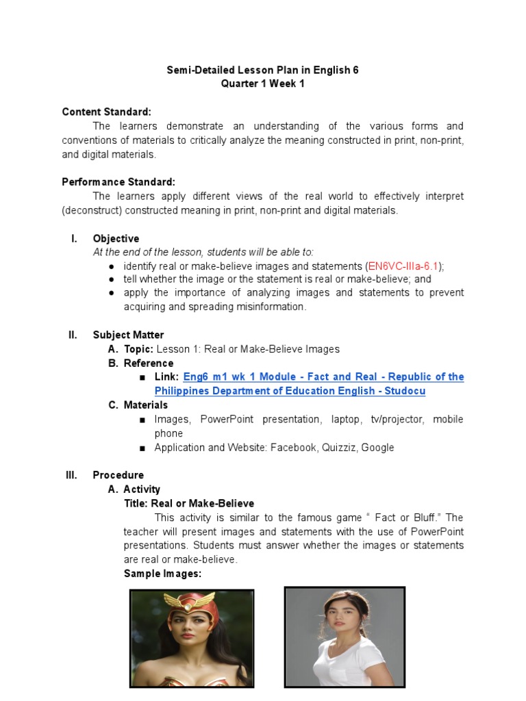 Semi-Detailed Lesson Plan in English 6 | PDF | Learning | Cognitive Science