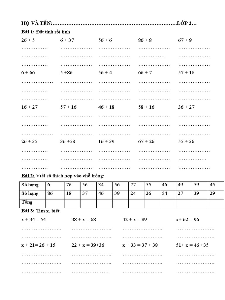 Bai Tap Toan Lop 2 Phep Cong Co Nho | PDF