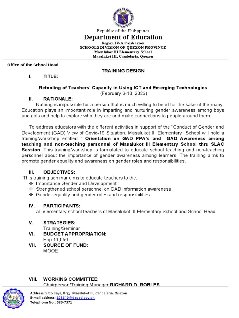 GAD Awareness Training for Teachers | PDF | Gender Equality | Gender ...