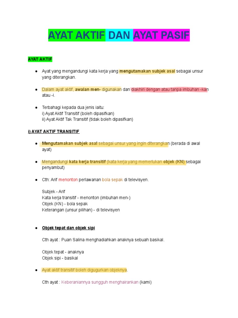 NOTA RINGKAS AYAT AKTIF & PASIF | PDF