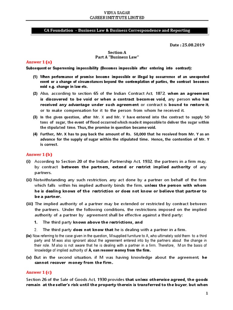 Law Sample Paper Ans Key | PDF | Limited Liability Partnership | Breach Of Contract