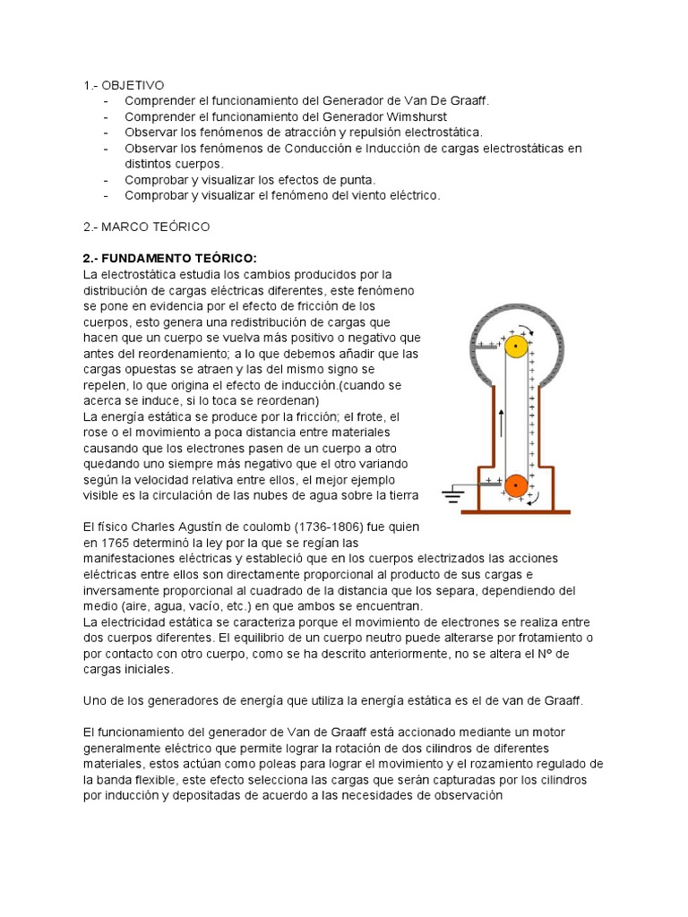 Funcionamiento del Generador de Van de Graaff | PDF | Electrostática ...