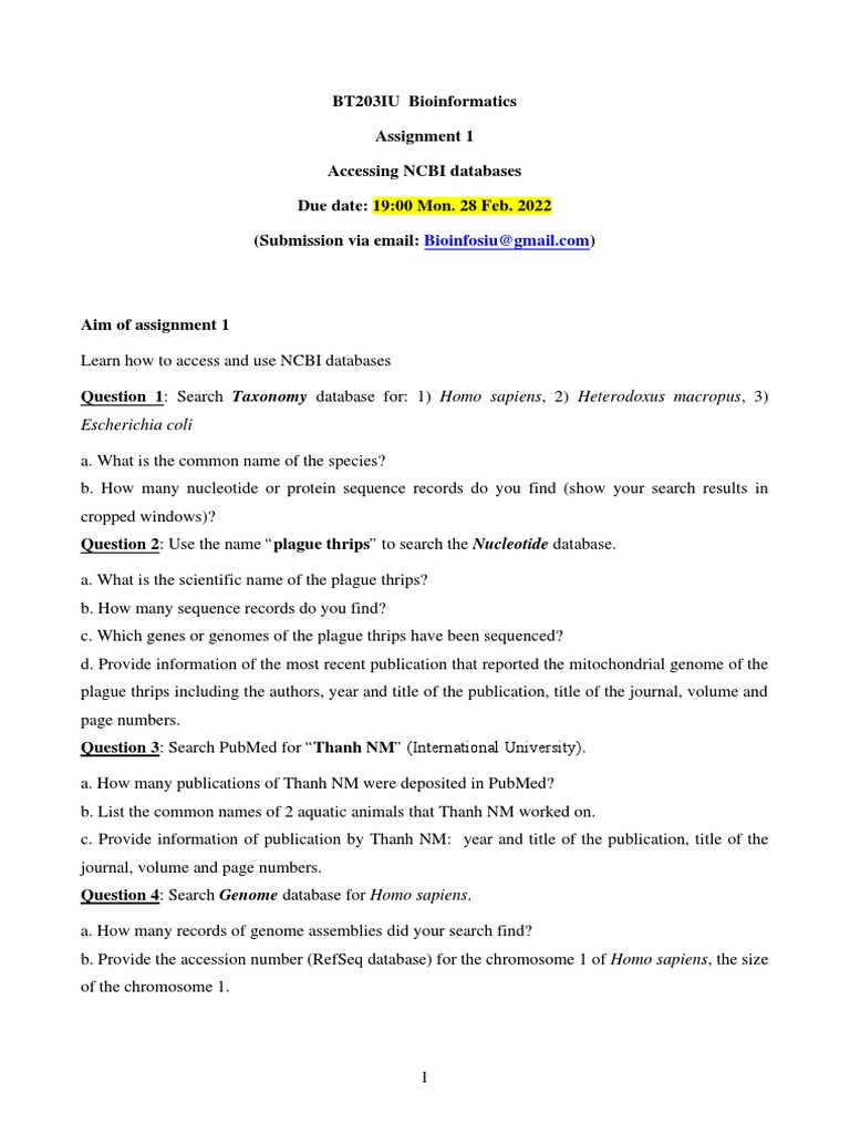 Assignment 1 - Database - Feb 2022 | PDF | National Center For Biotechnology Information | Dna ...