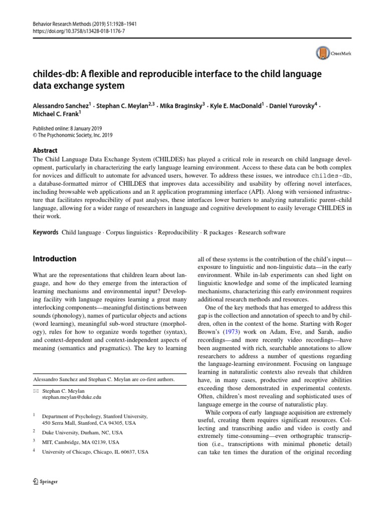 Childes-Db: A Exible and Reproducible Interface To The Child Language ...