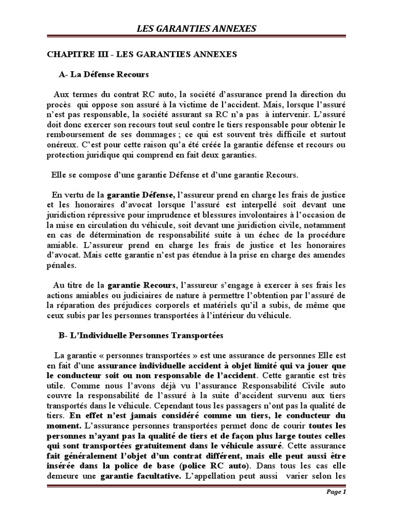 Les Garanties Annexes | PDF | Assurance | Véhicules