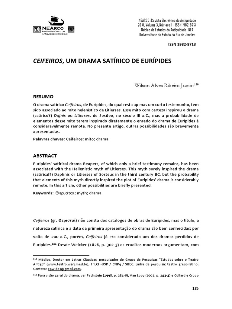 Ribeiro Jr. 2018. "Ceifeiros", Um Drama Satírico de Eurípides | PDF ...